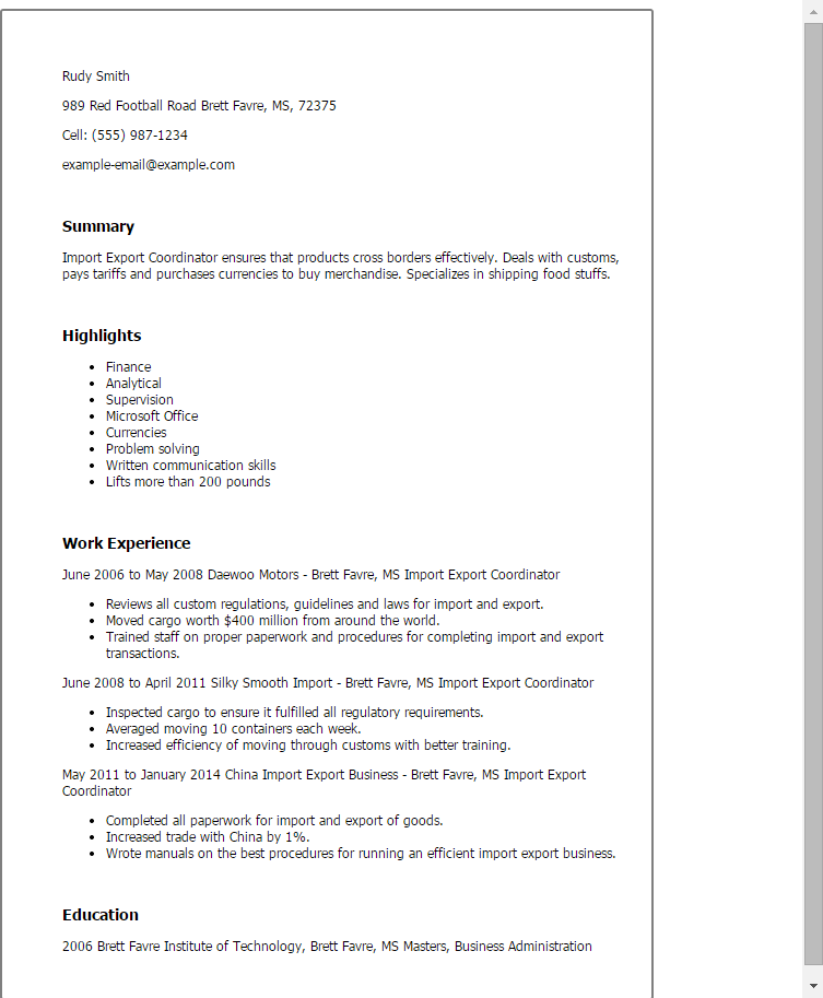 Import Export Coordinator Resume Template — Best Design & Tips ... Import Export Coordinator Resume Template — Best Design & Tips ...
