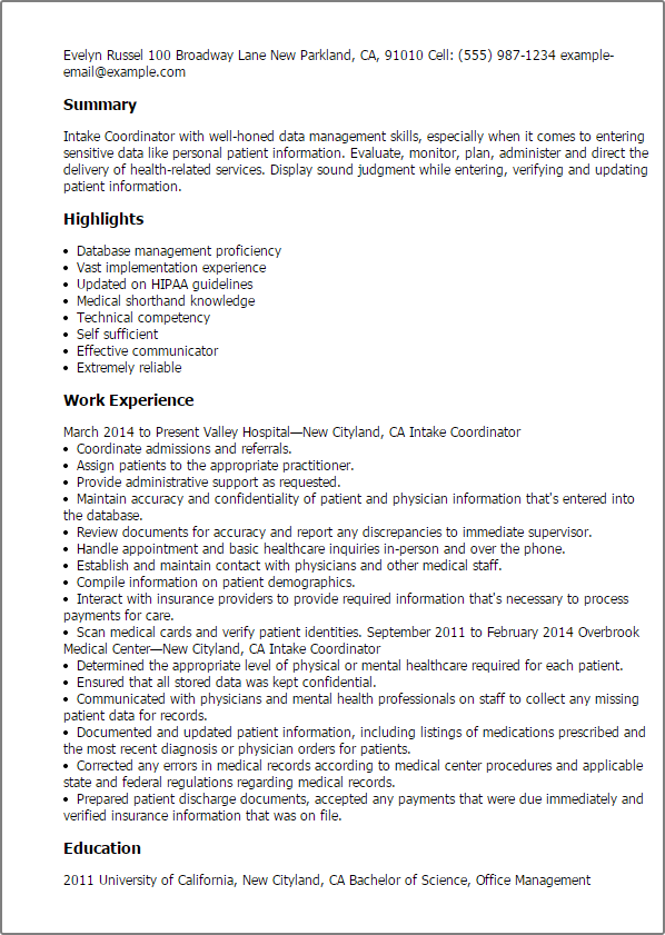 Professional Intake Coordinator Templates to Showcase Your Talent ... Professional Intake Coordinator Templates to Showcase Your Talent ...